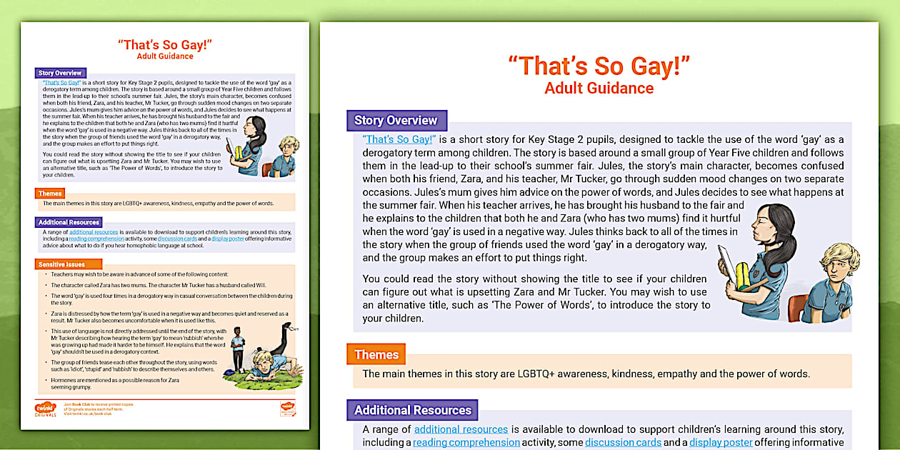 That's So Gay! Adult Guidance | Twinkl Originals Pride Story